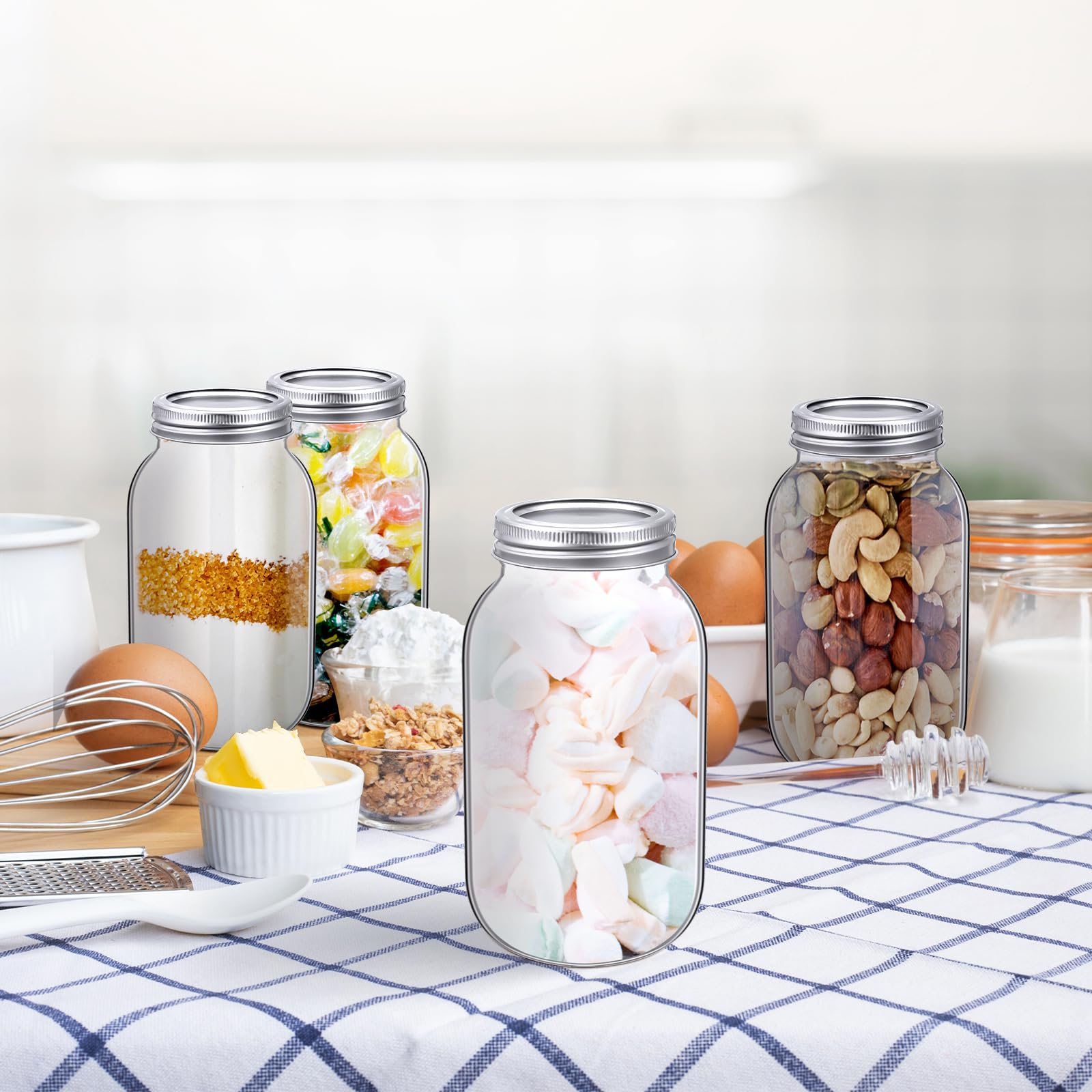 Uiifan 12 Pcs Large Mason Jars 32 oz Glass Jars with Regular Metal Airtight Lids and Bands Wide Mouth Canning Jars 1 quart Large for Jam, Honey, Pickle, Fruit 7.09 Inches in Height