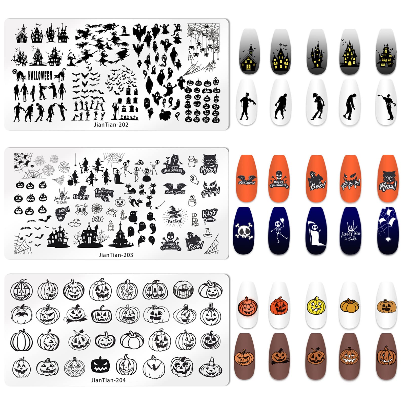8 PCS Halloween Nail Art Stamping Plates Skull Ghost Bat Spider Witch Halloween Designs Nail Art Plates Templates Nail Stamping Plates 1 Stamper 1 Scraper Lace for DIY Printing Manicure Decoration