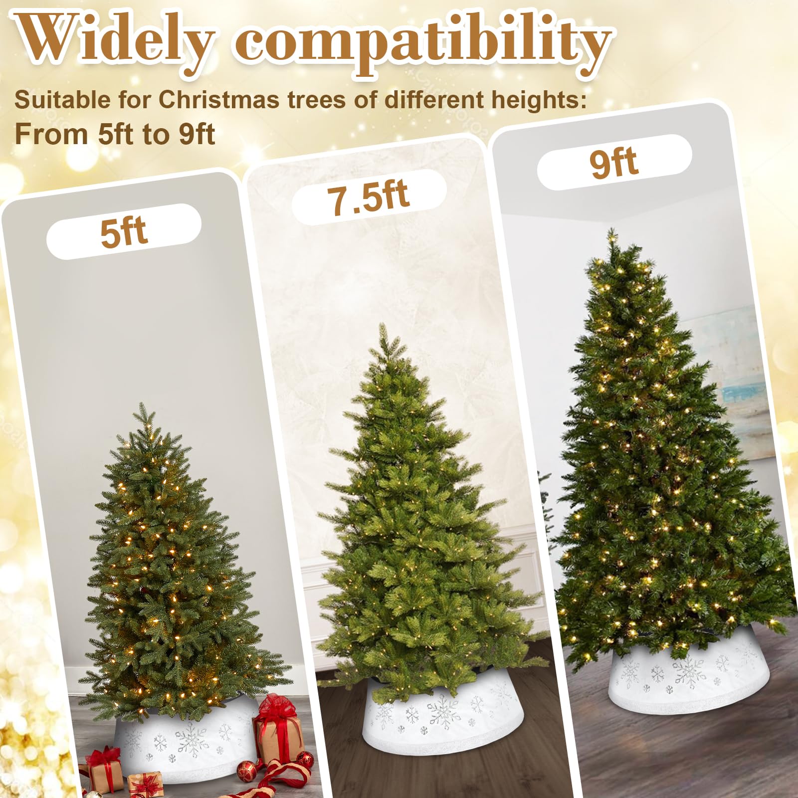 LASPERAL White Christmas Tree Collar, 30 Inches Sliver Snowflake Tree Ring for Artificial Tree Farmhouse Plush Xmas Tree Stand Cover with Plastics Sheets Christmas Holiday Tree Decoration