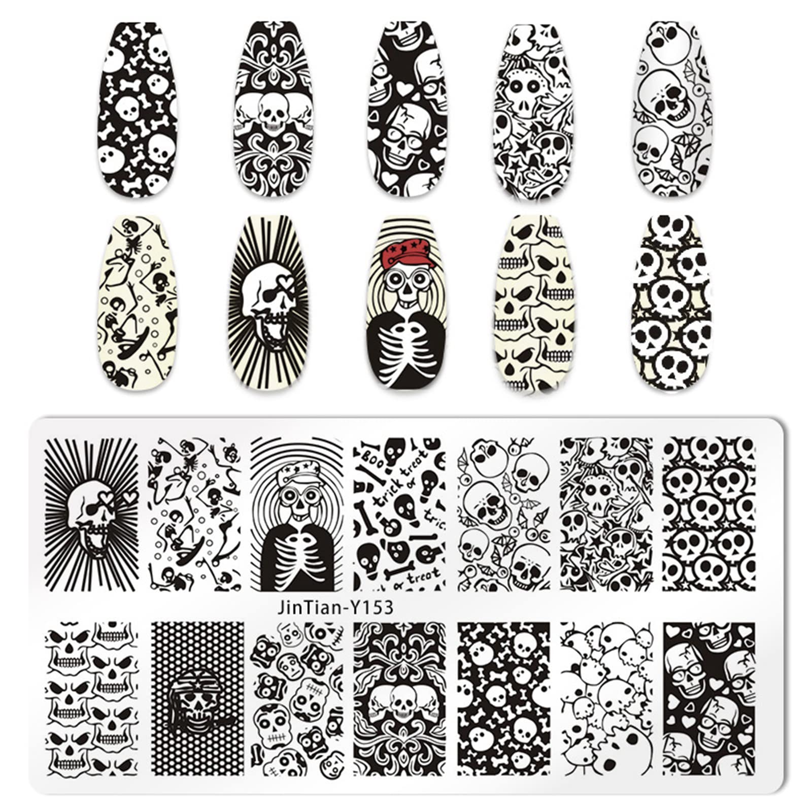 8 PCS Halloween Nail Art Stamping Plates Skull Ghost Bat Spider Witch Halloween Designs Nail Art Plates Templates Nail Stamping Plates 1 Stamper 1 Scraper Lace for DIY Printing Manicure Decoration