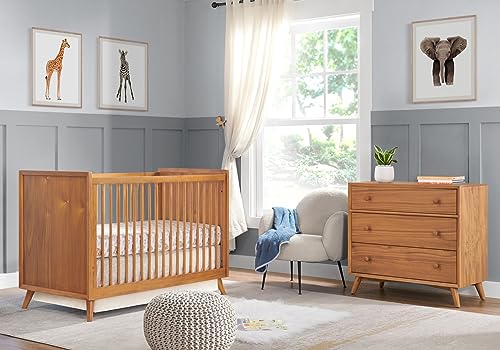 Oxford Baby Dawson Modern 3-in-1 Convertible Island Baby Crib, Honey Brown, Green Guard Gold Certified