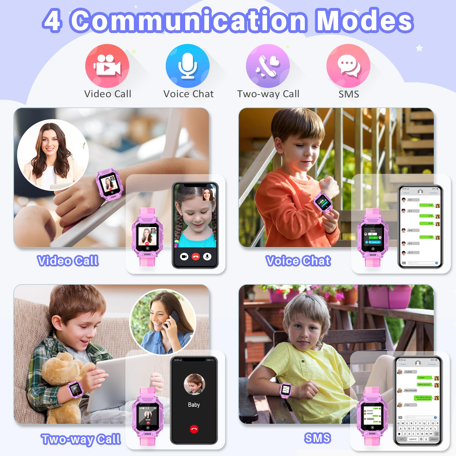 4G Kids Smart Watch with GPS Tracker and Calling, HD Touch Screen Kids Cell Phone Watch Combines SMS, Voice, Video Call, SOS, WiFi, Face Unlock Function, GPS Tracking Watch for Kids Boys Girls 3-15