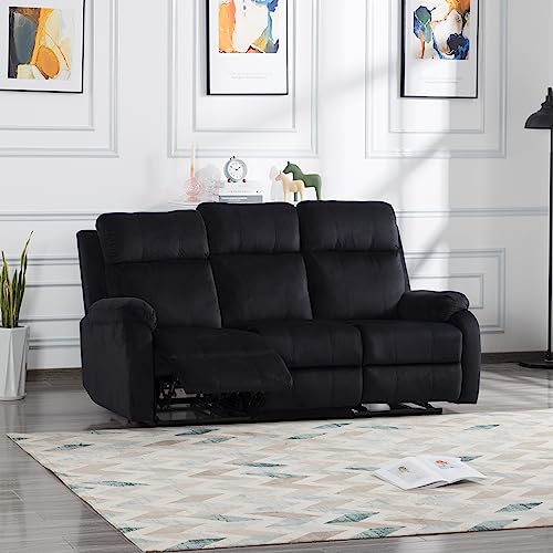 YUNLife&Home 3-Seat Velvet Upholstered Manual Wall Hugger Chair RV Sofa,Double Recliner Sectional Lounge Couch with Soft Padded Headrest&Pillow Top Armrest for Living Room/Apartment/Office/Theater