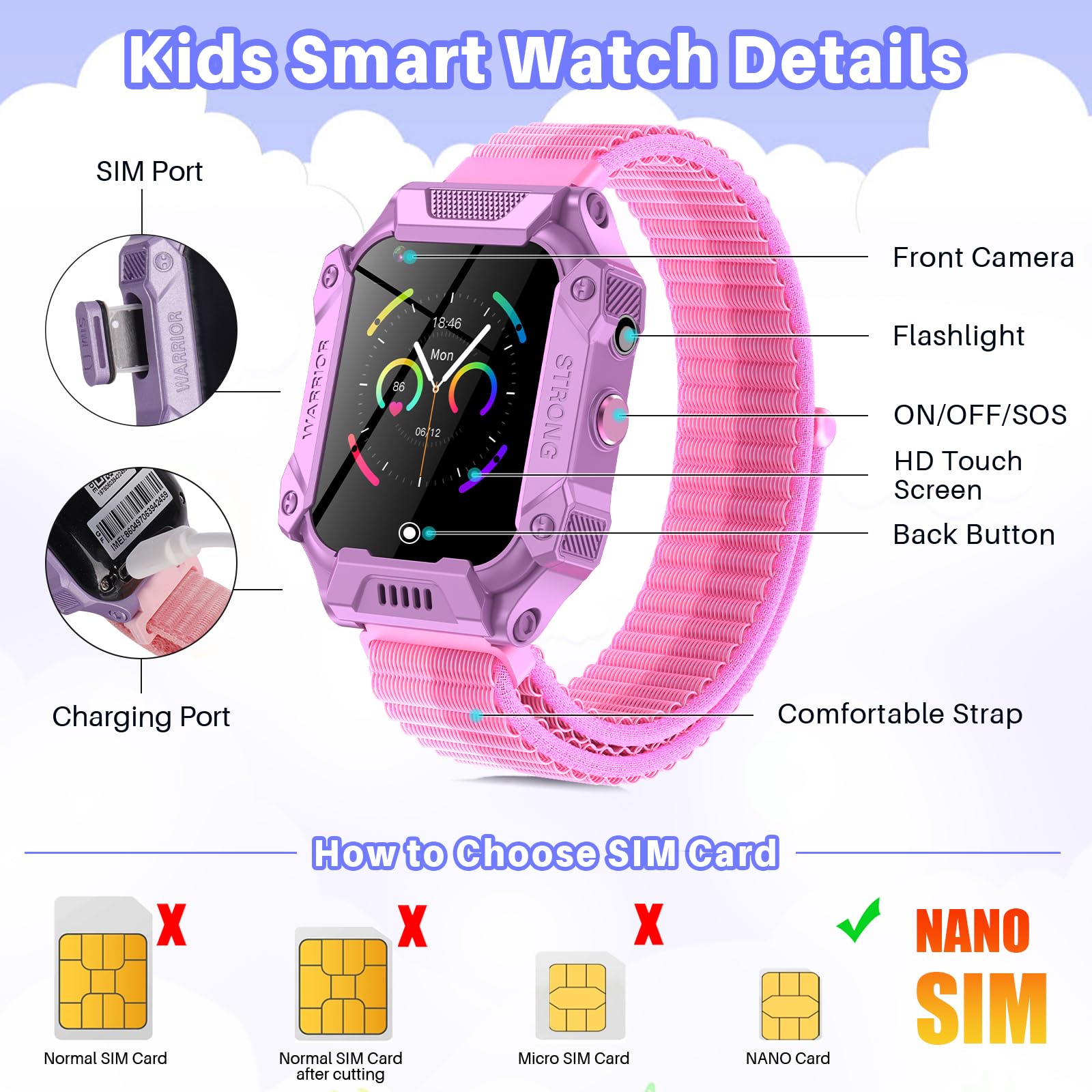 4G Kids Smart Watch with GPS Tracker and Calling, HD Touch Screen Kids Cell Phone Watch Combines SMS, Voice, Video Call, SOS, WiFi, Face Unlock Function, GPS Tracking Watch for Kids Boys Girls 3-15