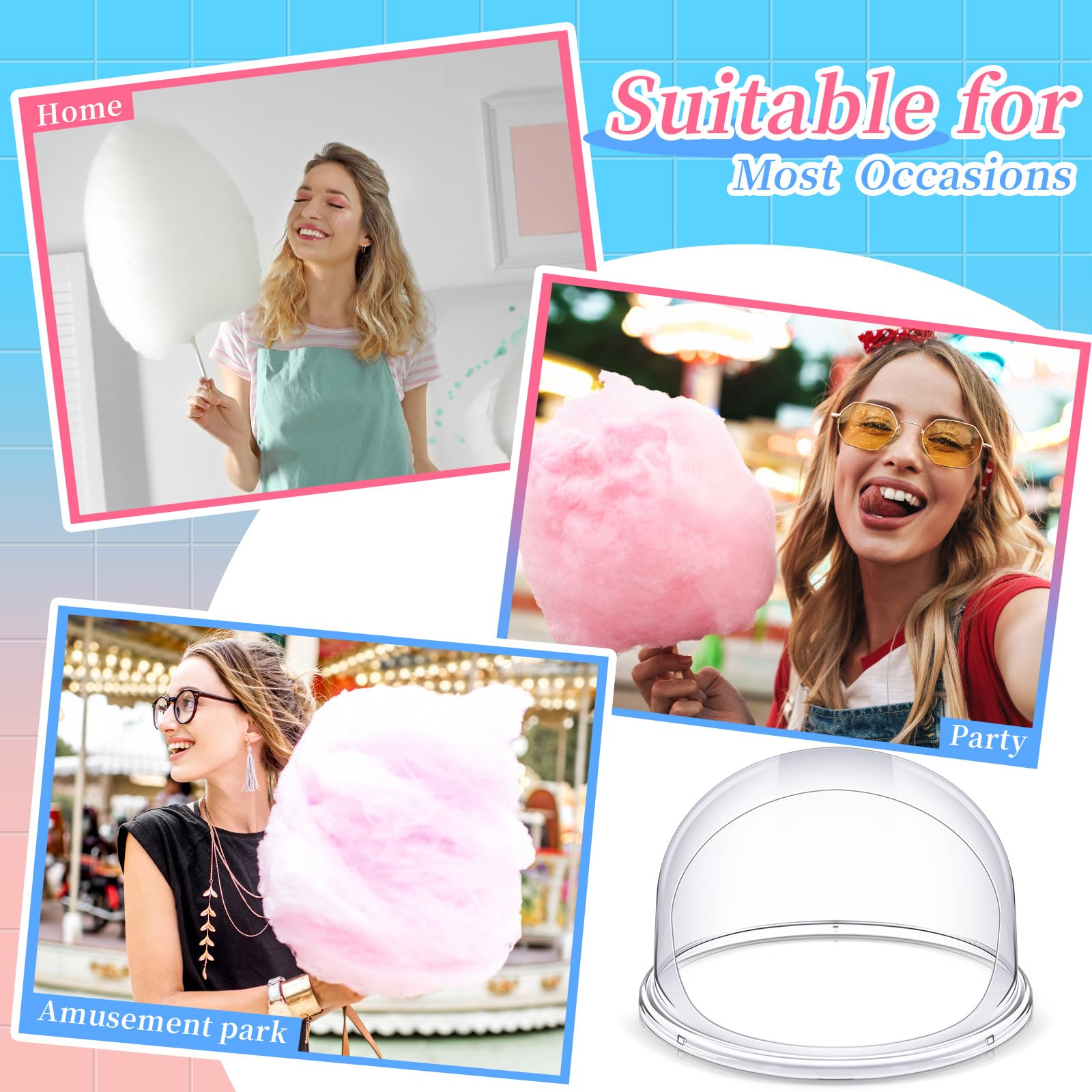 Zhehao 2 Pcs 21 Inch Cotton Candy Machine Cover Dome Bubble Cover Cotton Candy Machine Machine Accessories for Commercial Candy Floss Maker, Clear