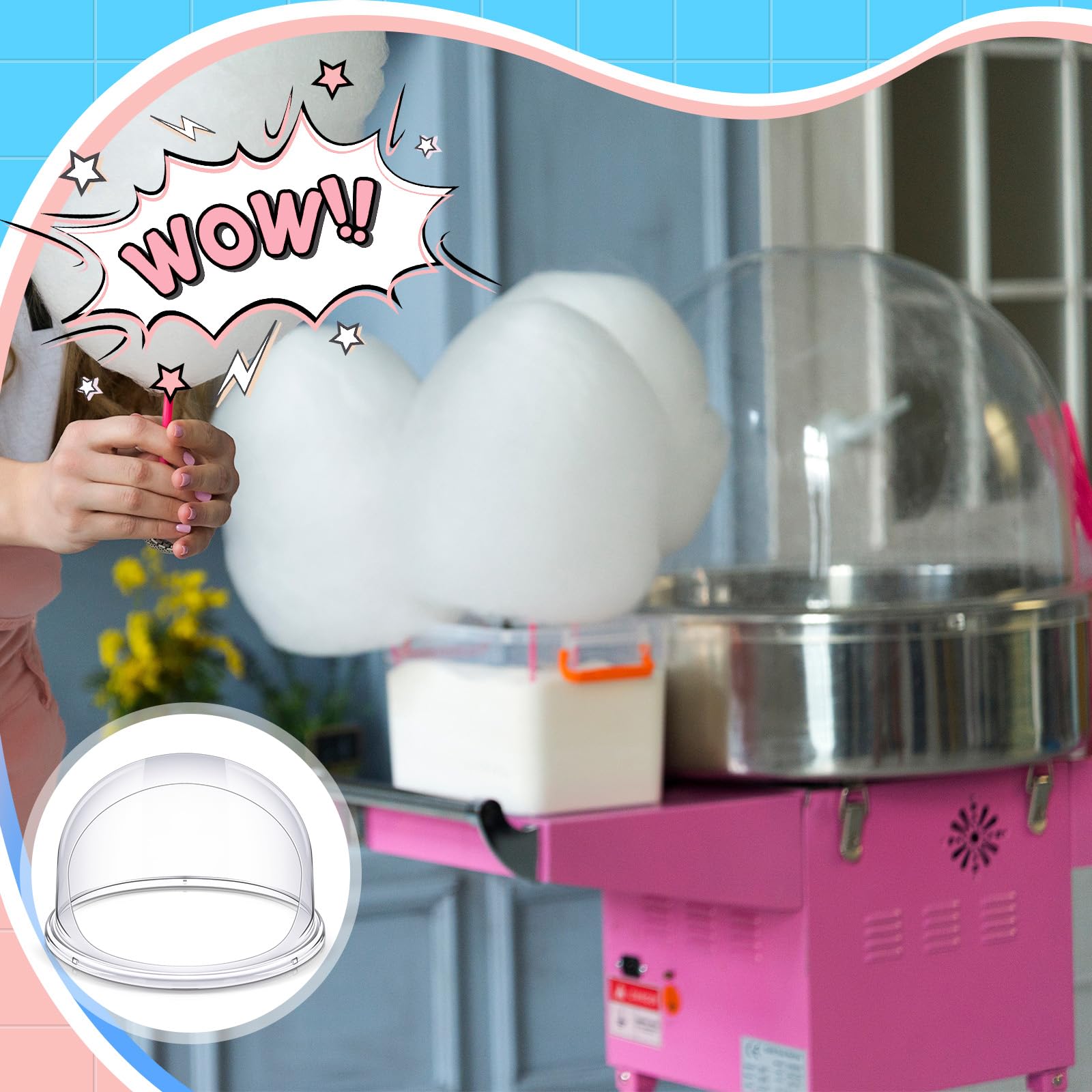 Zhehao 2 Pcs 21 Inch Cotton Candy Machine Cover Dome Bubble Cover Cotton Candy Machine Machine Accessories for Commercial Candy Floss Maker, Clear