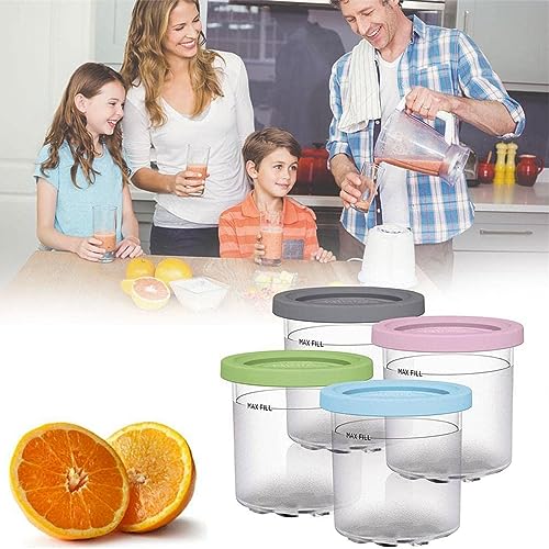EVANEM 2/4/6PCS Creami Pints, for Ninja Creamy Pints Lids,16 OZ Creami Containers Reusable,Leaf-Proof for NC301 NC300 NC299AM Series Ice Cream Maker,Blue+Green-2PCS