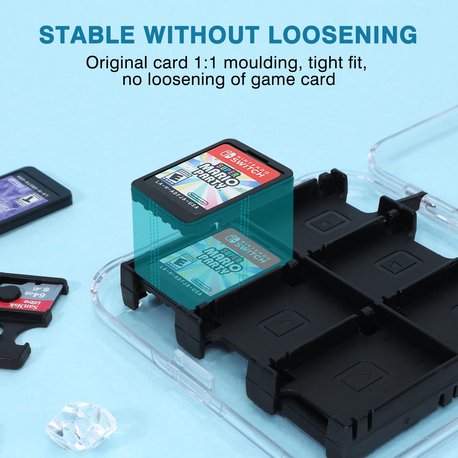 DLseego Game Card Case for Switch Lite/Switch/Switch OLED, Switch Game Cartridge Memory Card Portable Storage Box with 12 Game Card Slots and 2 Micro SD Card Slots and 1PCS Black Chain-Yellow Dog