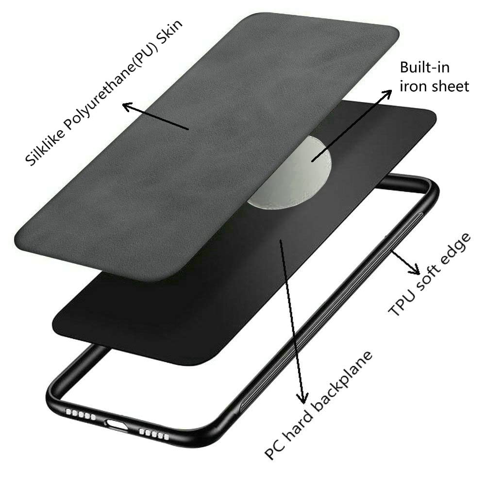 Kepuch Silklike Case for Oppo Reno 10/Reno 10 Pro - Black Hybrid Case with Built-in Metal Plate, Supports Magnetic Car Holder, Precise Cutouts, Avoids Fingerprints and Dust