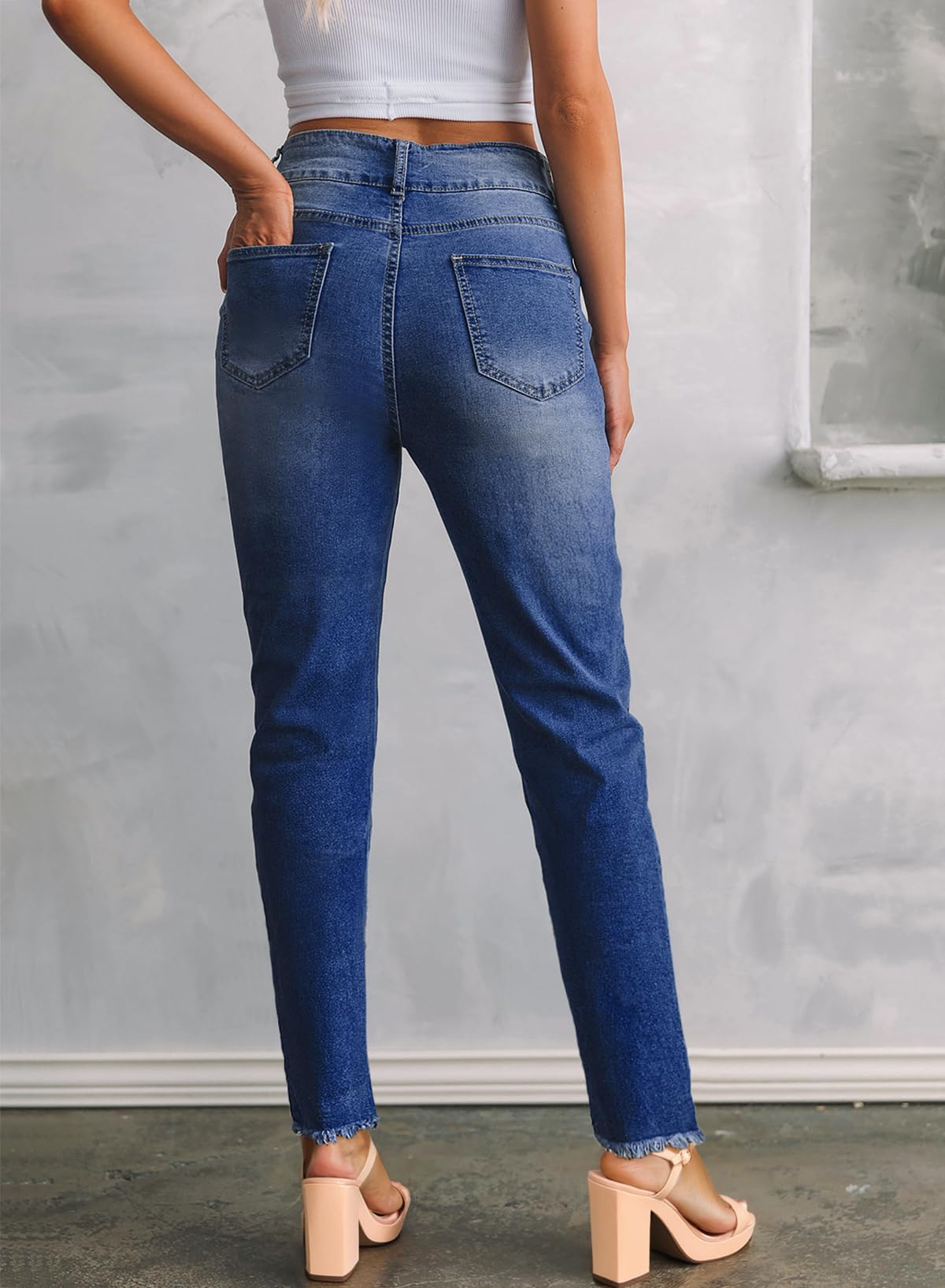 Sidefeel Women's High Waisted Tummy Control Jeans Spring Outfit 2025 Strechy Straight Leg Denim Pants Blue Size 16