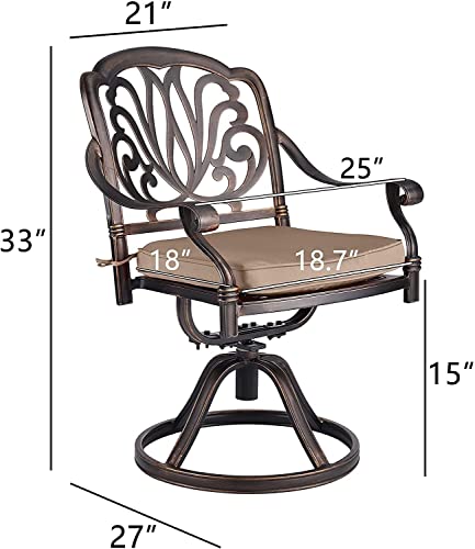 LEISU 2 Piece Cast Aluminum Bistro Dining Chair Outdoor Bistro Chairs with Khaki Cushions for Home Patio Garden Deck (2 Swivel Rocker)
