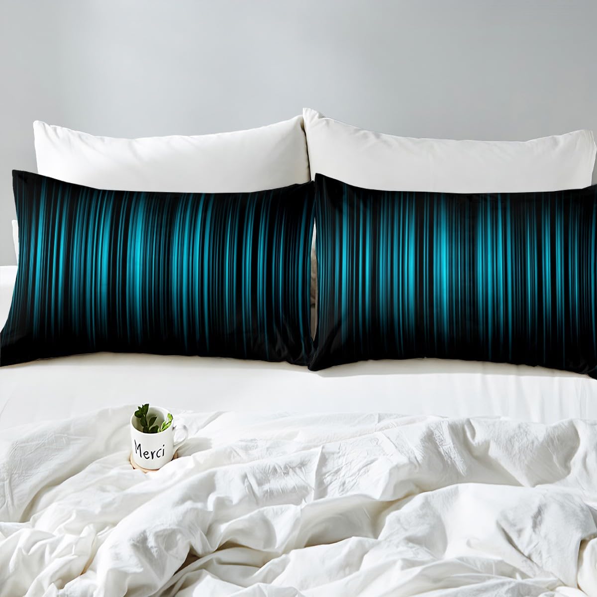 Feelyou Abstract Ombre Sheets with Deep Pocket Fitted Sheet Twin Size, Blue and Black Bed Sheets Set for Kids Toddler Blue and Black Striped Sheet Set Modern Abstract Geometric Bedding Set 3Pcs