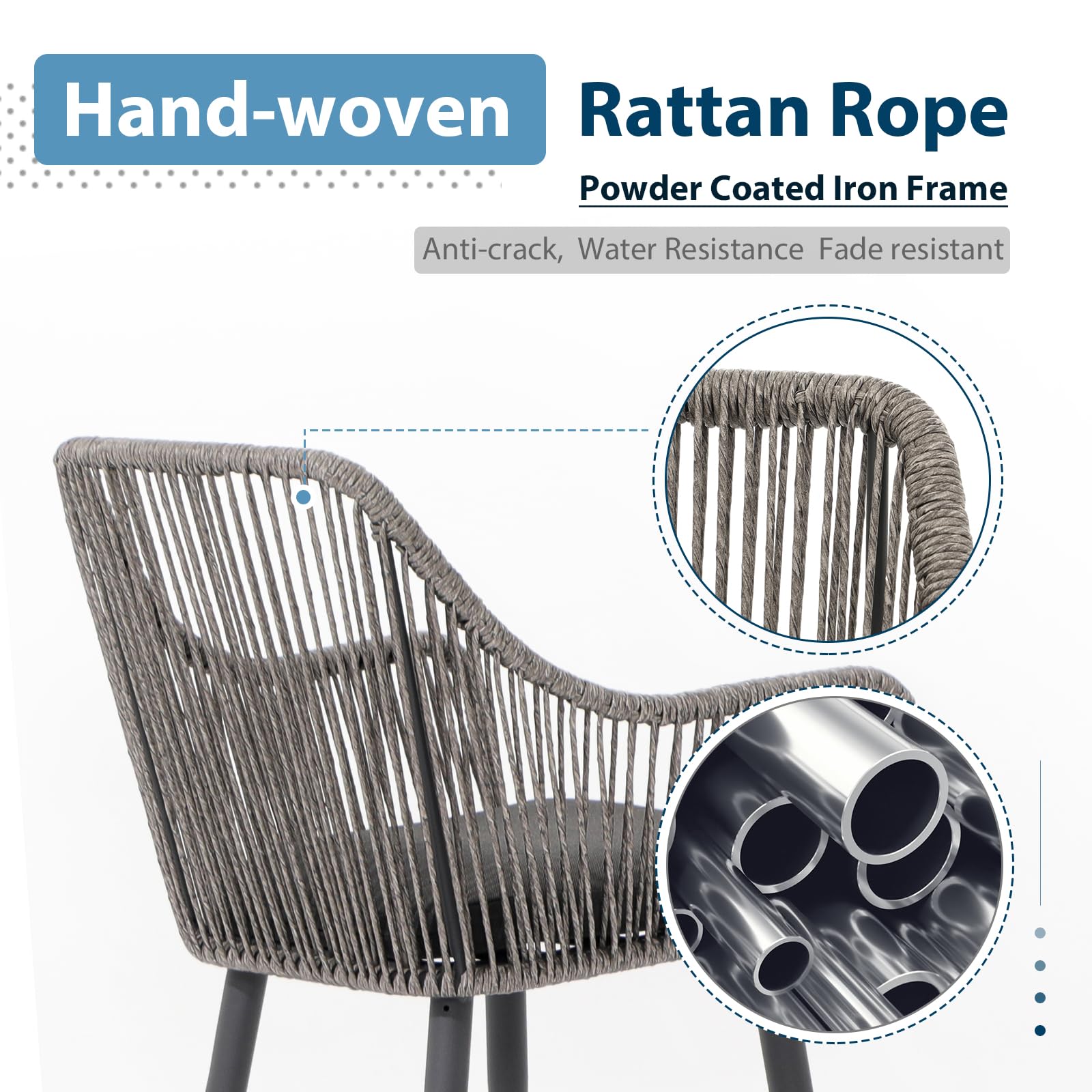 JOIVI Outdoor Patio Dining Chairs Set of 2, Woven Rattan Chairs with Armrest & Cushions Kitchen Wicker Dining Chairs with Iron Frame, Outdoor Seating for Outside, Lawn, Garden, Backyard, Indoor, Gray