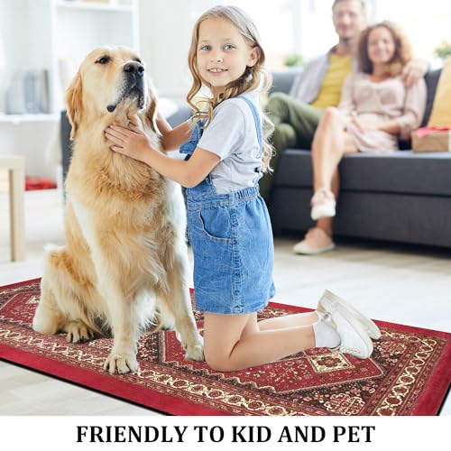 eqivei Kitchen Rugs Sets of 2, Non-Skid Rubber Kitchen Mats for Floor, Boho Kitchen Runner Rugs and Mats Washable, Farmhouse Cushioned Standing Mat for Kitchen, Front of Sink, Laundry(Red)