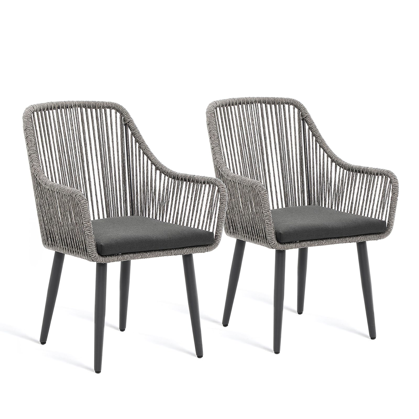 JOIVI Outdoor Patio Dining Chairs Set of 2, Woven Rattan Chairs with Armrest & Cushions Kitchen Wicker Dining Chairs with Iron Frame, Outdoor Seating for Outside, Lawn, Garden, Backyard, Indoor, Gray