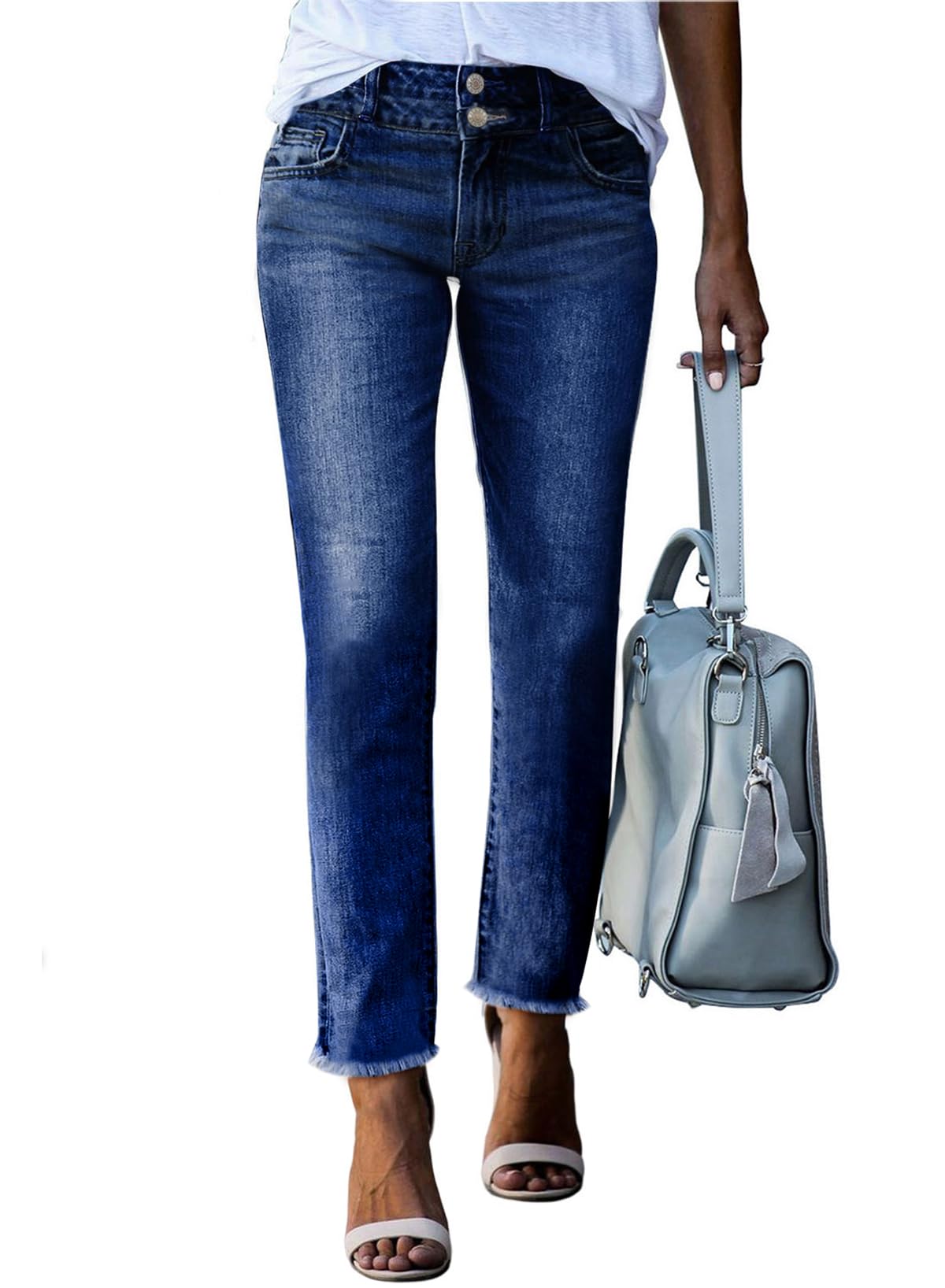 Sidefeel Women's High Waisted Tummy Control Jeans Spring Outfit 2025 Strechy Straight Leg Denim Pants Blue Size 16