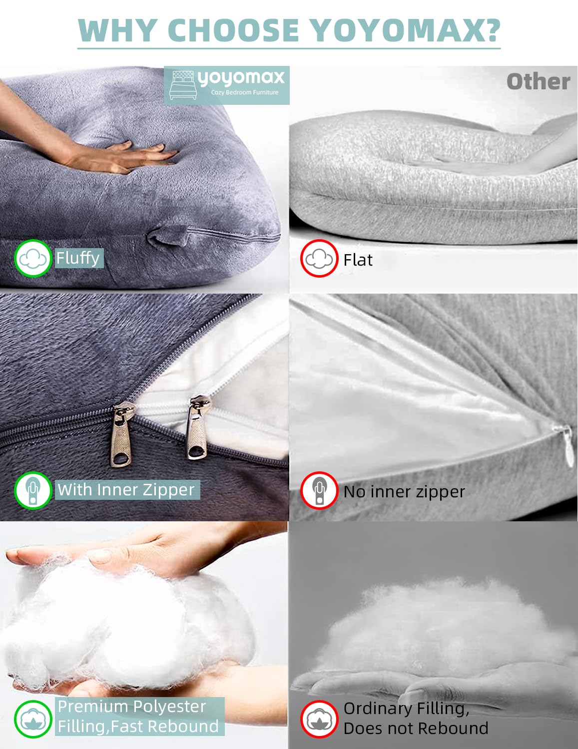 TINKLE WELL C-Shaped Pregnancy Pillows, Memory Foam Pregnancy Pillow Full Body Maternity Pillow with Removable Cover, 52 Inch Pregnancy Pillows for Sleeping (Grey)