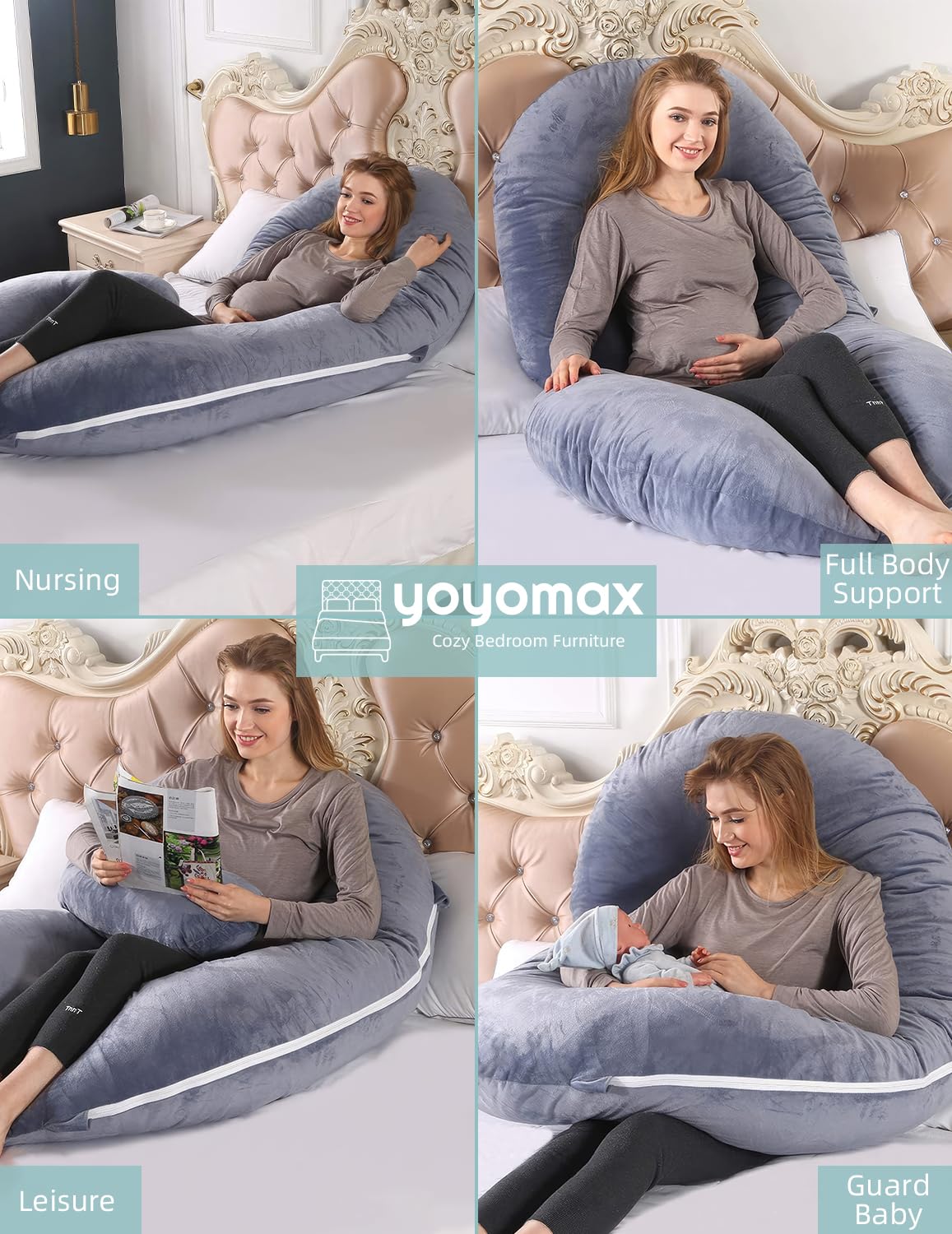 TINKLE WELL C-Shaped Pregnancy Pillows, Memory Foam Pregnancy Pillow Full Body Maternity Pillow with Removable Cover, 52 Inch Pregnancy Pillows for Sleeping (Grey)