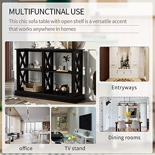 Lifeand 3-Tier Open Storage Spaces and “X” Legs, Narrow Sofa Entry Living Room Console Table, Black