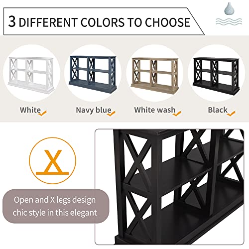 Lifeand 3-Tier Open Storage Spaces and “X” Legs, Narrow Sofa Entry Living Room Console Table, Black