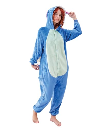 AwesomeFit Adult Animal Onesie Pig Cosplay Costume Halloween Pajamas (US, Alpha, X-Large, Regular, Regular, Blue)