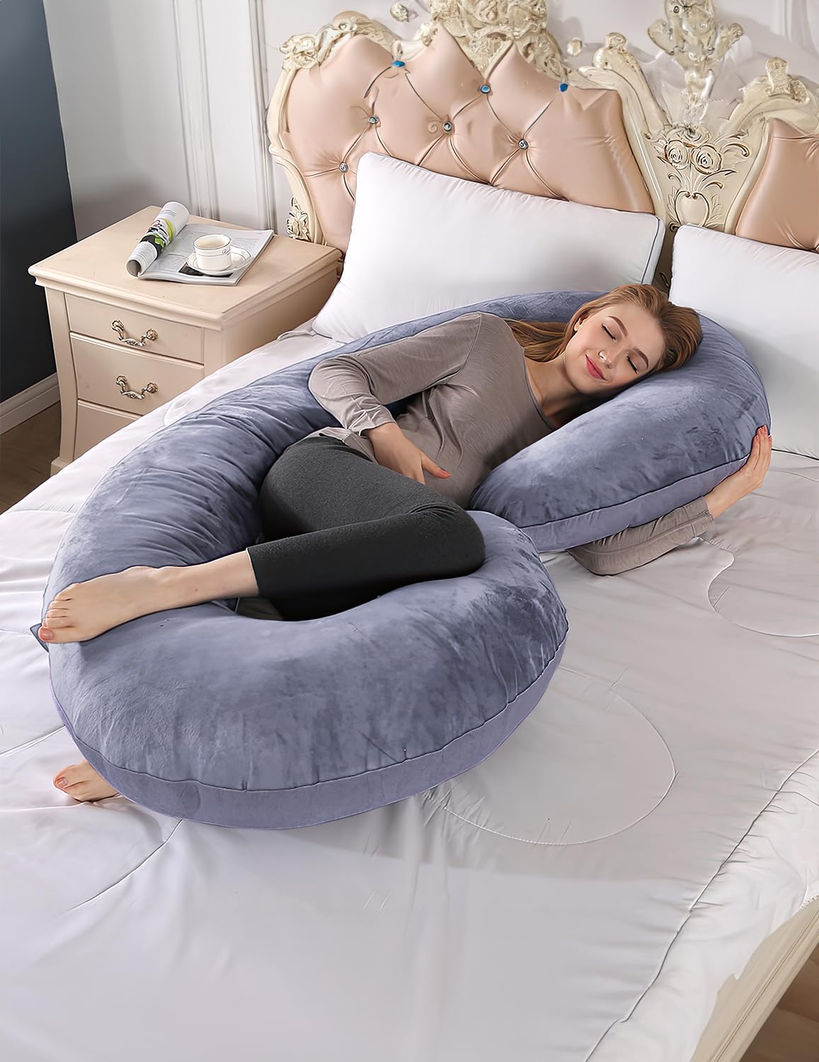 TINKLE WELL C-Shaped Pregnancy Pillows, Memory Foam Pregnancy Pillow Full Body Maternity Pillow with Removable Cover, 52 Inch Pregnancy Pillows for Sleeping (Grey)