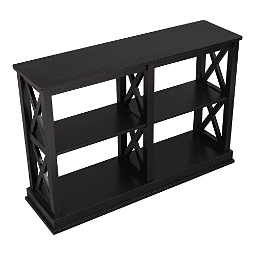 Lifeand 3-Tier Open Storage Spaces and “X” Legs, Narrow Sofa Entry Living Room Console Table, Black