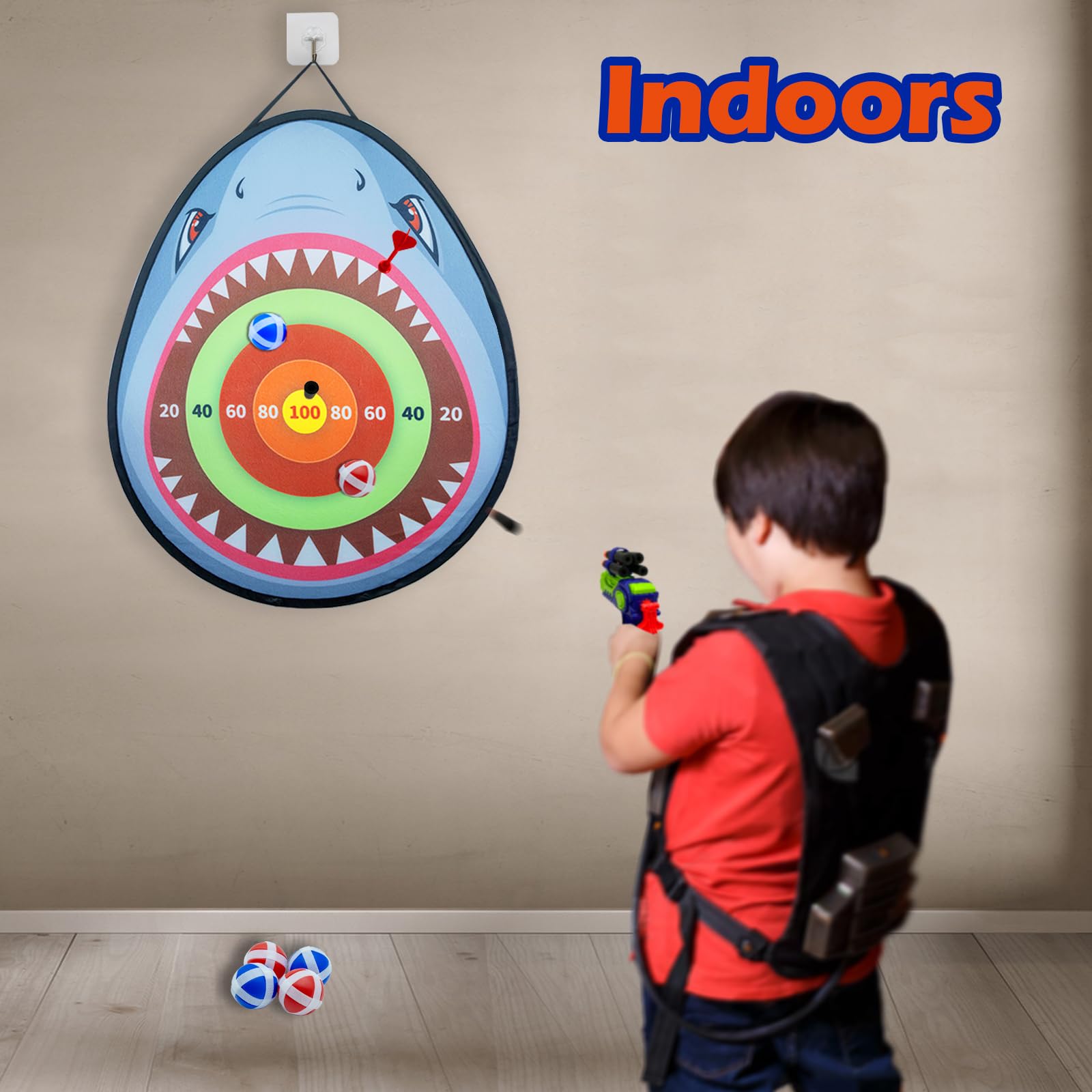Shark Shooting Game Toy, Foam Blaster Shooting Practice Target,3 in 1 Indoor Outdoor Activity Game for 5 6 7 8 9 10+Years Old Kids, Compatible with 2 Nerf Guns