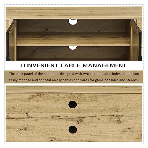 Voohek Boho Stand with Drawers and Adjustable Shelves, Media Console Table for 65 inch Television, Entertainment Center w/Storage Used in Living Room, for 65" TV/Rattan, Natural