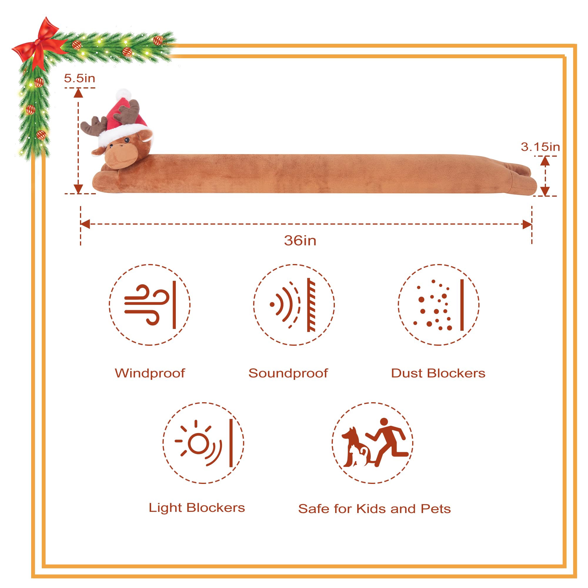 My OLi Under Door Draft Stopper Decorative Wind Stopper 36 inch for Door & Window Noise Blocker Gap Stoppers Window Sealer - Christmas Reindeer