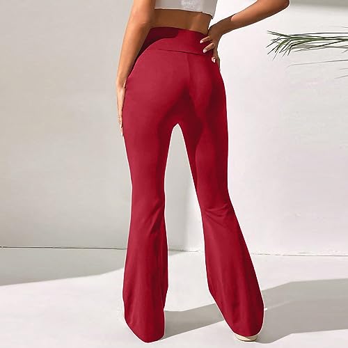 HRSTUYL Linen Pants Sun Protection Pants Linen Pants Women's Fashionable Elastic Waistband Speaker Solid Color Casual Patchwork Pants(2-Vermilion,XL)