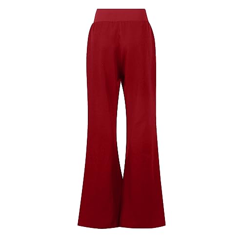 HRSTUYL Linen Pants Sun Protection Pants Linen Pants Women's Fashionable Elastic Waistband Speaker Solid Color Casual Patchwork Pants(2-Vermilion,XL)
