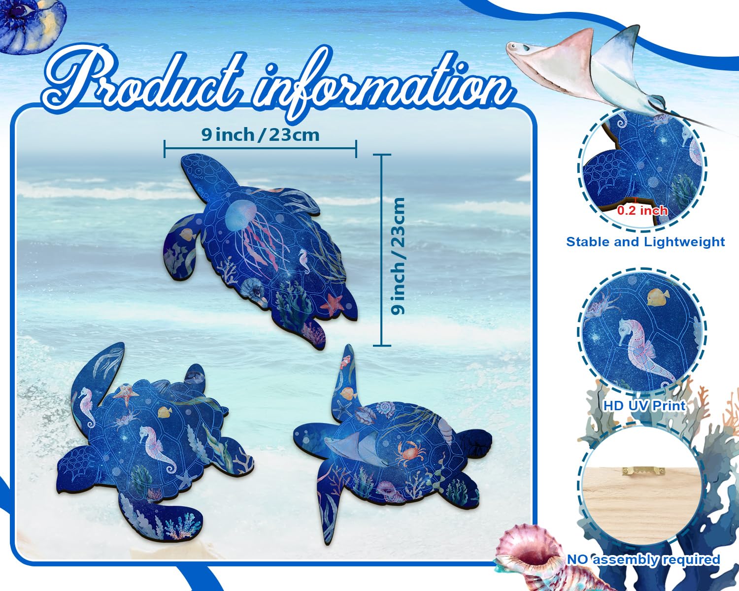 3 Pieces Wooden Turtle Wall Art ustic Turtle Bathroom Decor Turtle Art Sculpture Hanging Blue Marine Animal Turtle Decorations for Patio Swimming Pool Home Wall