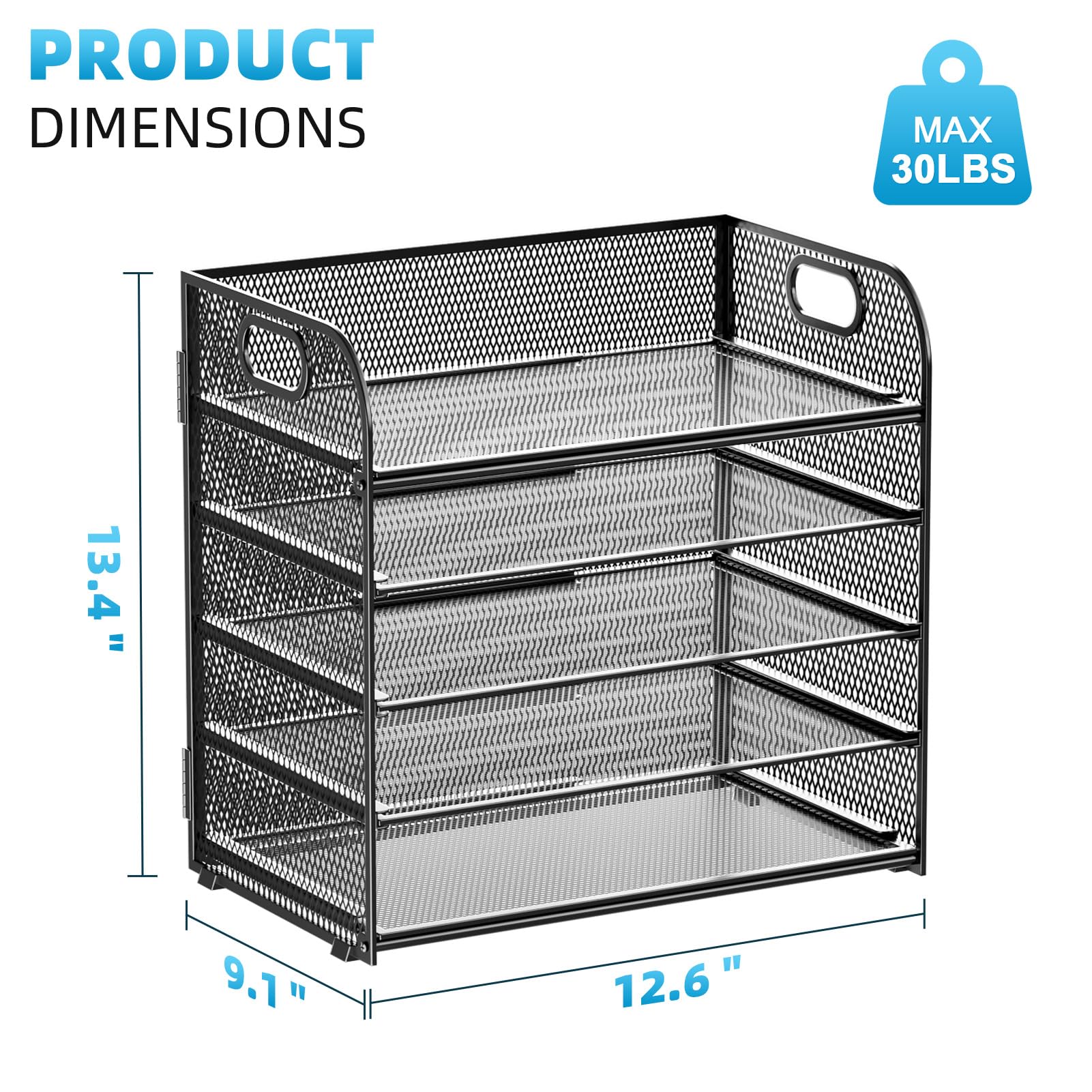 Marbrasse 5 Tier Paper Organizer Letter Tray, Mesh Desk File Organizer with Handle, Paper Sorter Desk Organizer for Home Office Supplies(Black)