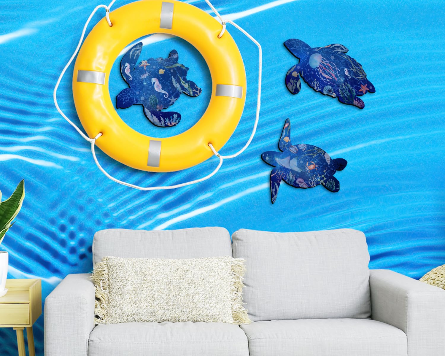 3 Pieces Wooden Turtle Wall Art ustic Turtle Bathroom Decor Turtle Art Sculpture Hanging Blue Marine Animal Turtle Decorations for Patio Swimming Pool Home Wall