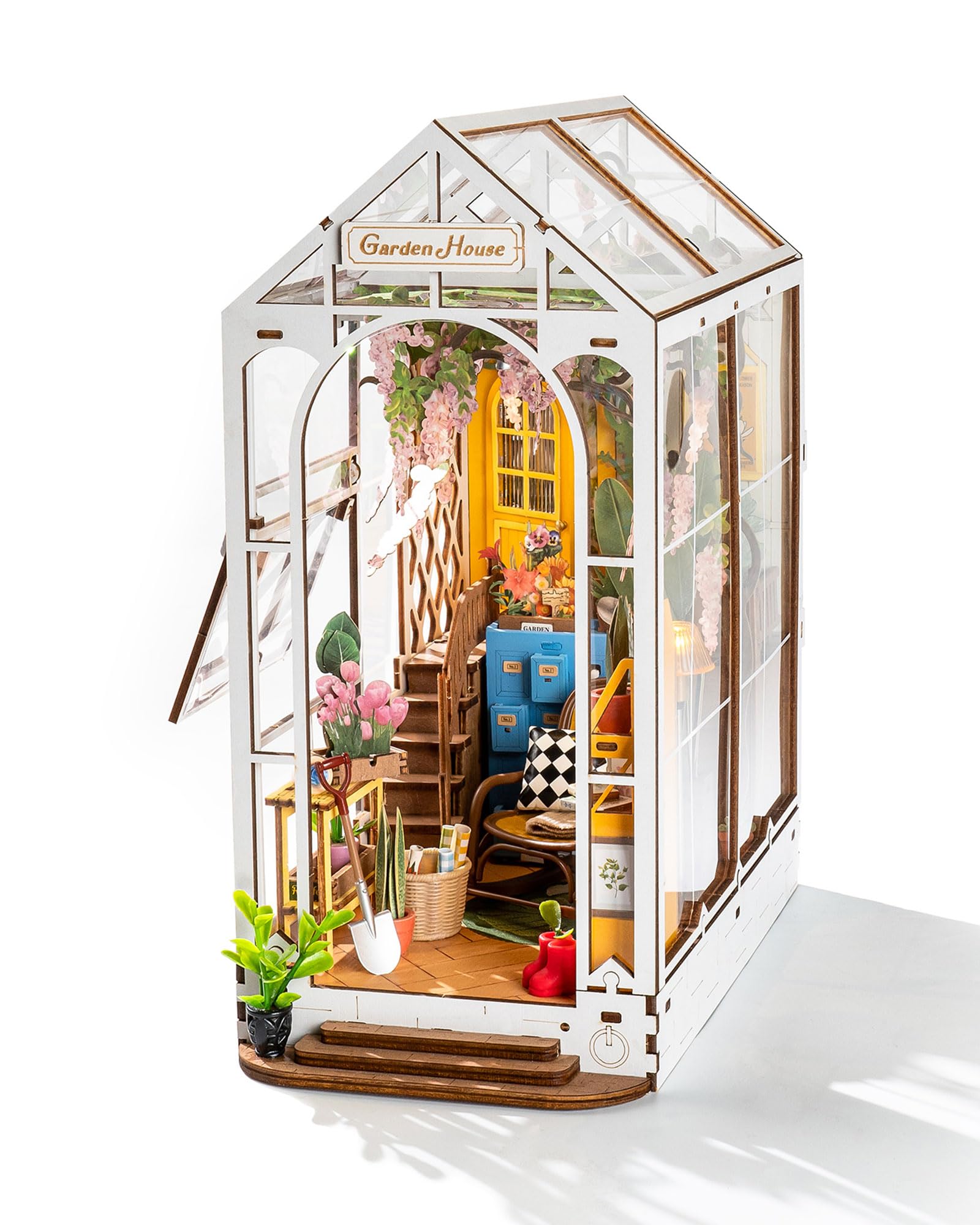 Rolife DIY Book Nook Kit Wooden 3D Puzzle Bookends 9.5" Garden House Miniature Kit with LED Bookshelf Decor Arts and Crafts for Adults Family Project Hobby Creative Gifts for Girls Boys Christmas