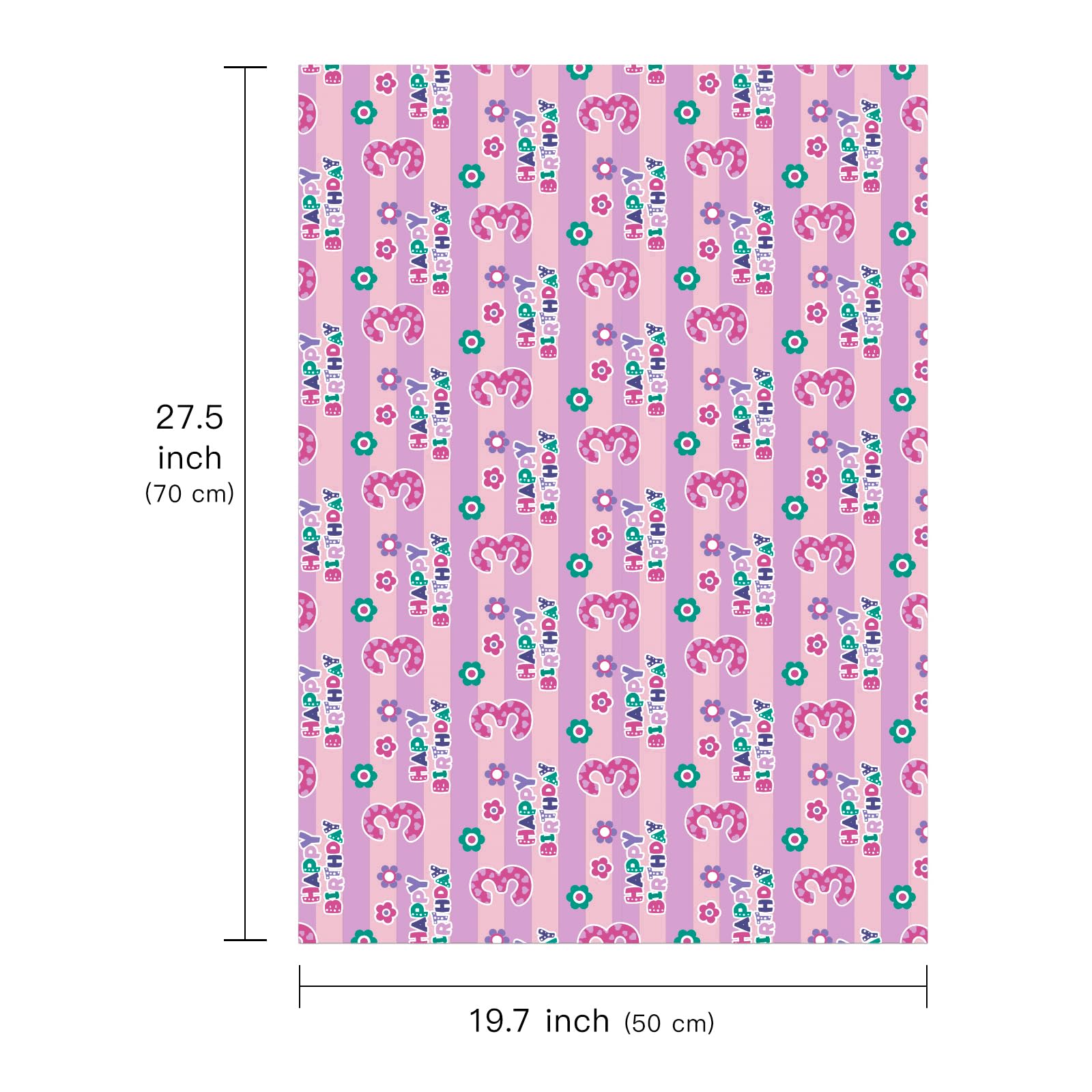 WRAPAHOLIC 3rd Birthday Wrapping Paper Sheet - 6 Sheets Pink Happy Birthday with Floral Design Folded Flat for Birthday, Party, Baby Showers - 19.7 Inch X 27.5 Inch Per Sheet