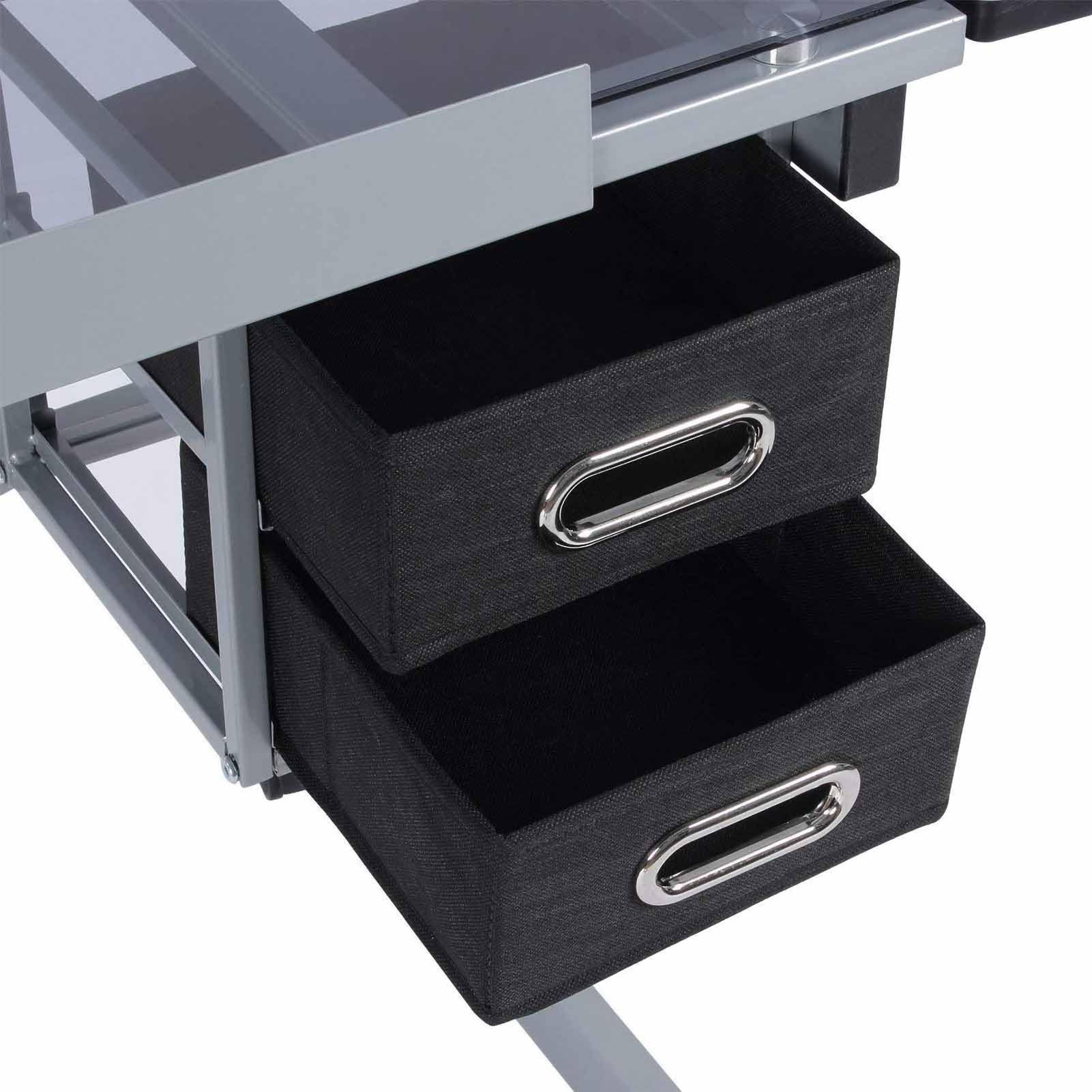ZERVA Drafting Craft Desk Art Glass Desk with Storage Drawers | Durable Sturdy Ergonomic Heavy Duty Comfortable Adjustable Lightweight | for Home Office, School, Home, with 4 Casters