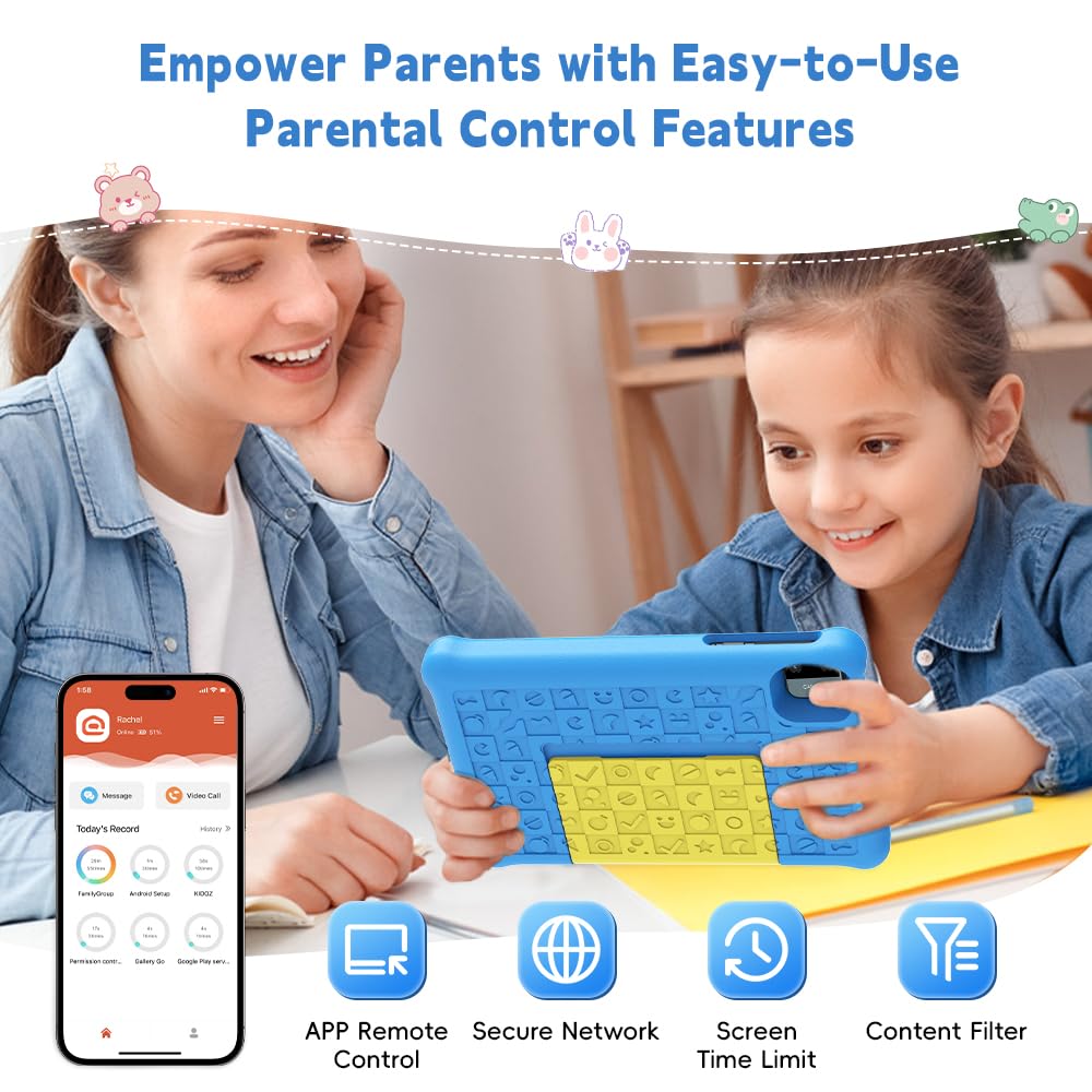 ApoloSign Kids Tablet 7 inch, 2+32GB Storage, Android 13 Tablet for Kids, Parental Control, Pre-Installed Educational Apps & YouTube Kids, 3000mAh Battery, Dual Cameras, EVA Protective Case, Blue