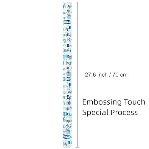 Homeral Jumbo Wrapping Paper Roll-37.66sqft(27.6 x 197inch) Blue Foil Birthday Design