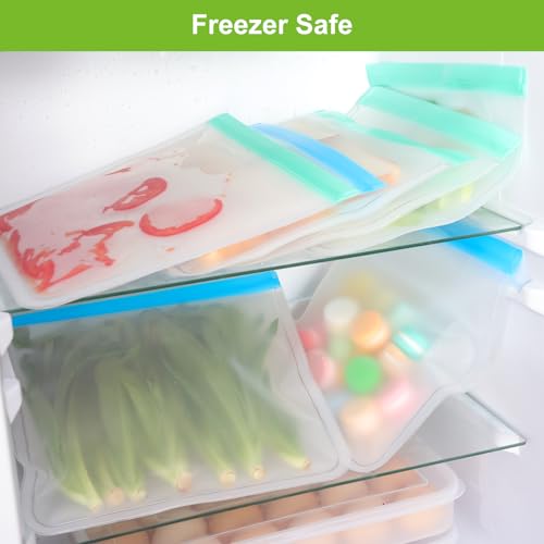 Moretoes 8 Pack Reusable Gallon Freezer Bags, Food Storage Ziplock Bags for Marinate, Travel, Kitchen Organization (Large, Blue & Green)