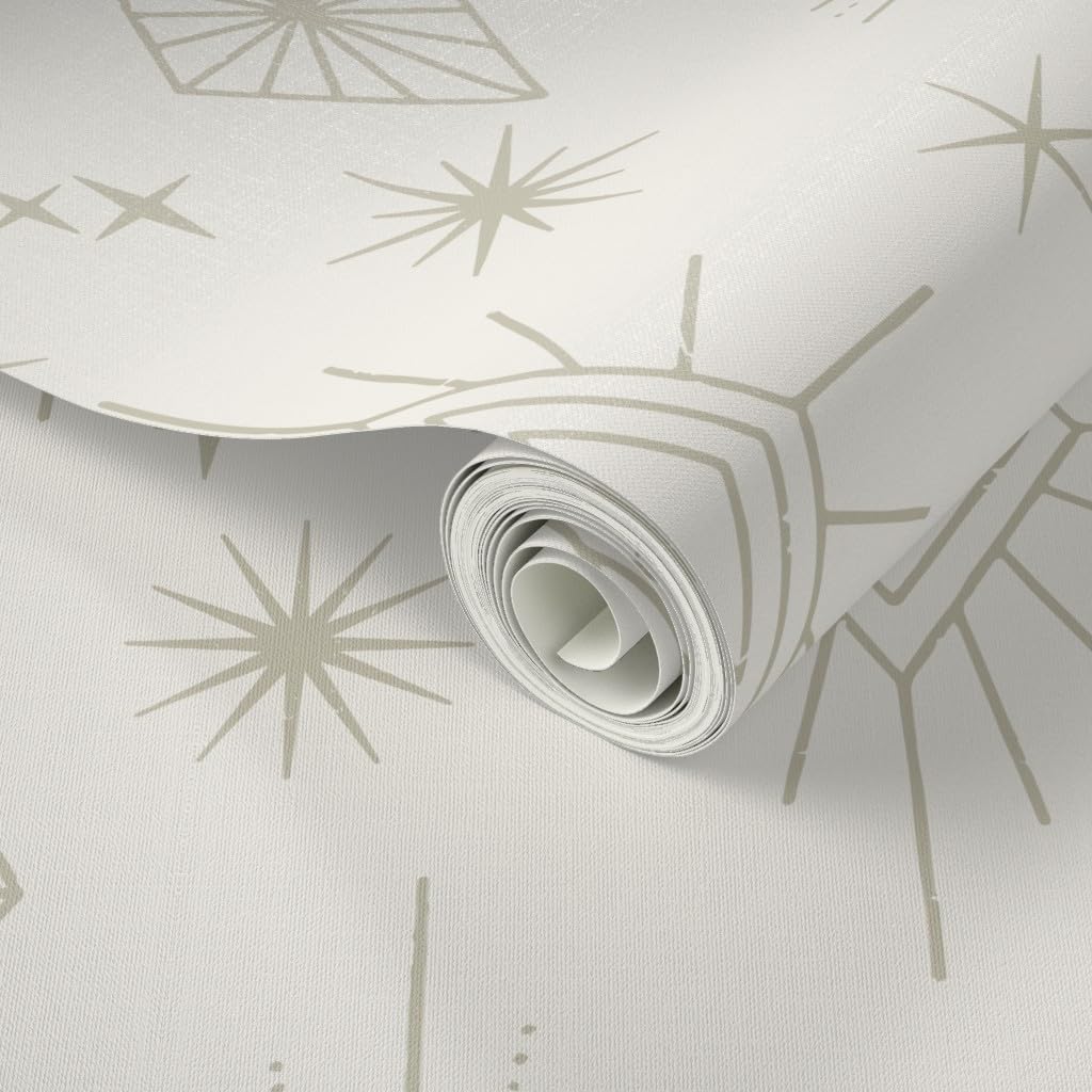 Peel & Stick Wallpaper Swatch - Beige Star Space Retro Neutral 60'S Whimsical Whimsy Magic Celestial Magical Boho Custom Removable Wallpaper by Spoonflower