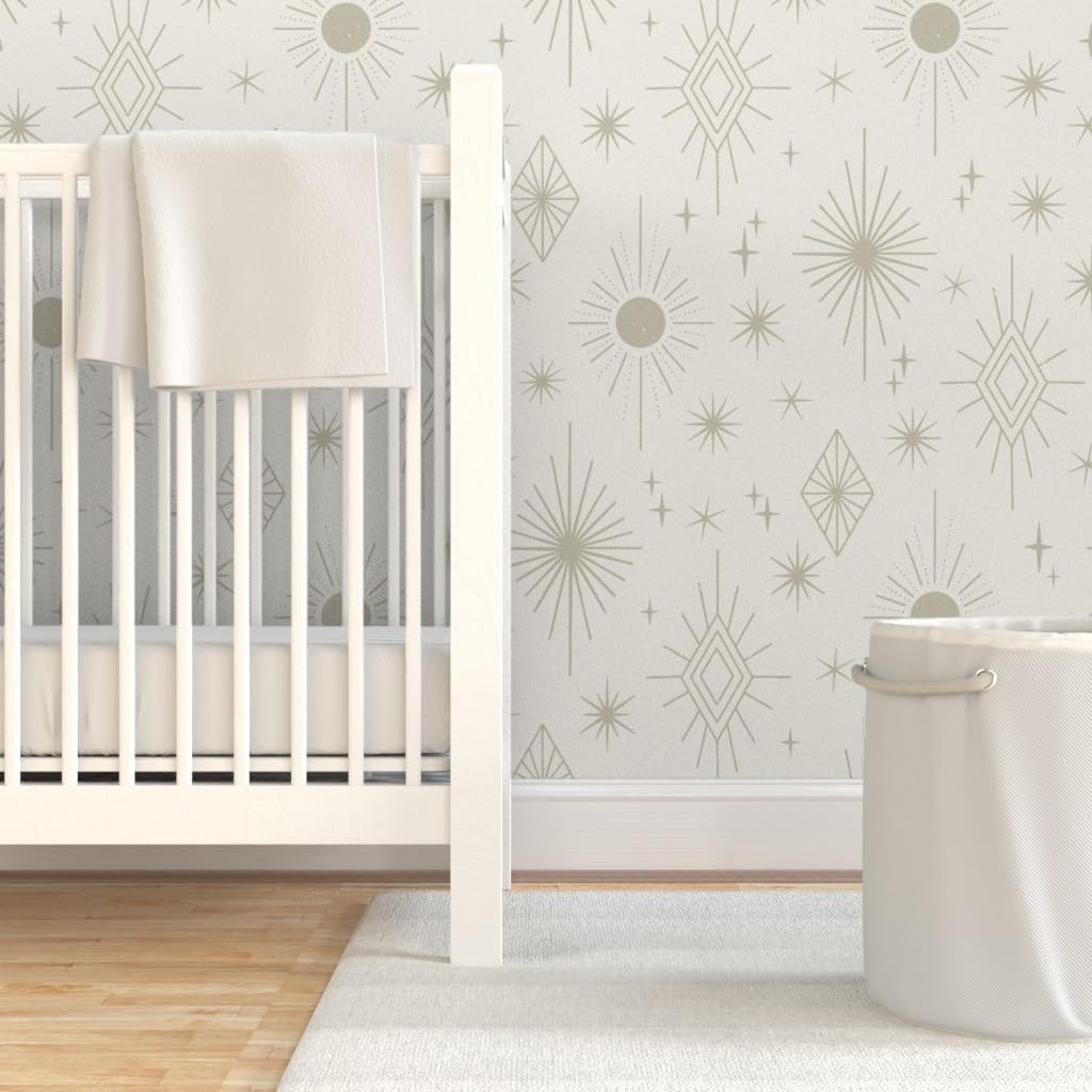 Peel & Stick Wallpaper Swatch - Beige Star Space Retro Neutral 60'S Whimsical Whimsy Magic Celestial Magical Boho Custom Removable Wallpaper by Spoonflower