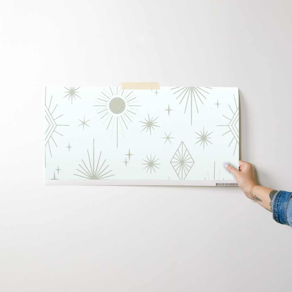 Peel & Stick Wallpaper Swatch - Beige Star Space Retro Neutral 60'S Whimsical Whimsy Magic Celestial Magical Boho Custom Removable Wallpaper by Spoonflower
