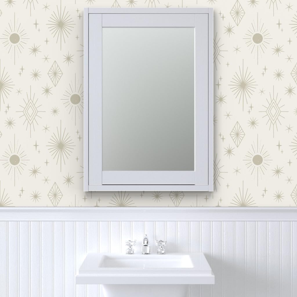 Peel & Stick Wallpaper Swatch - Beige Star Space Retro Neutral 60'S Whimsical Whimsy Magic Celestial Magical Boho Custom Removable Wallpaper by Spoonflower