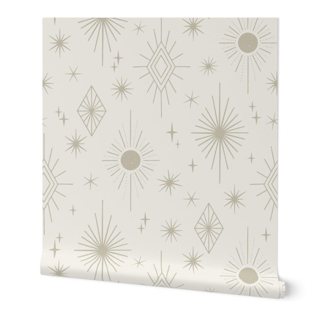 Peel & Stick Wallpaper Swatch - Beige Star Space Retro Neutral 60'S Whimsical Whimsy Magic Celestial Magical Boho Custom Removable Wallpaper by Spoonflower