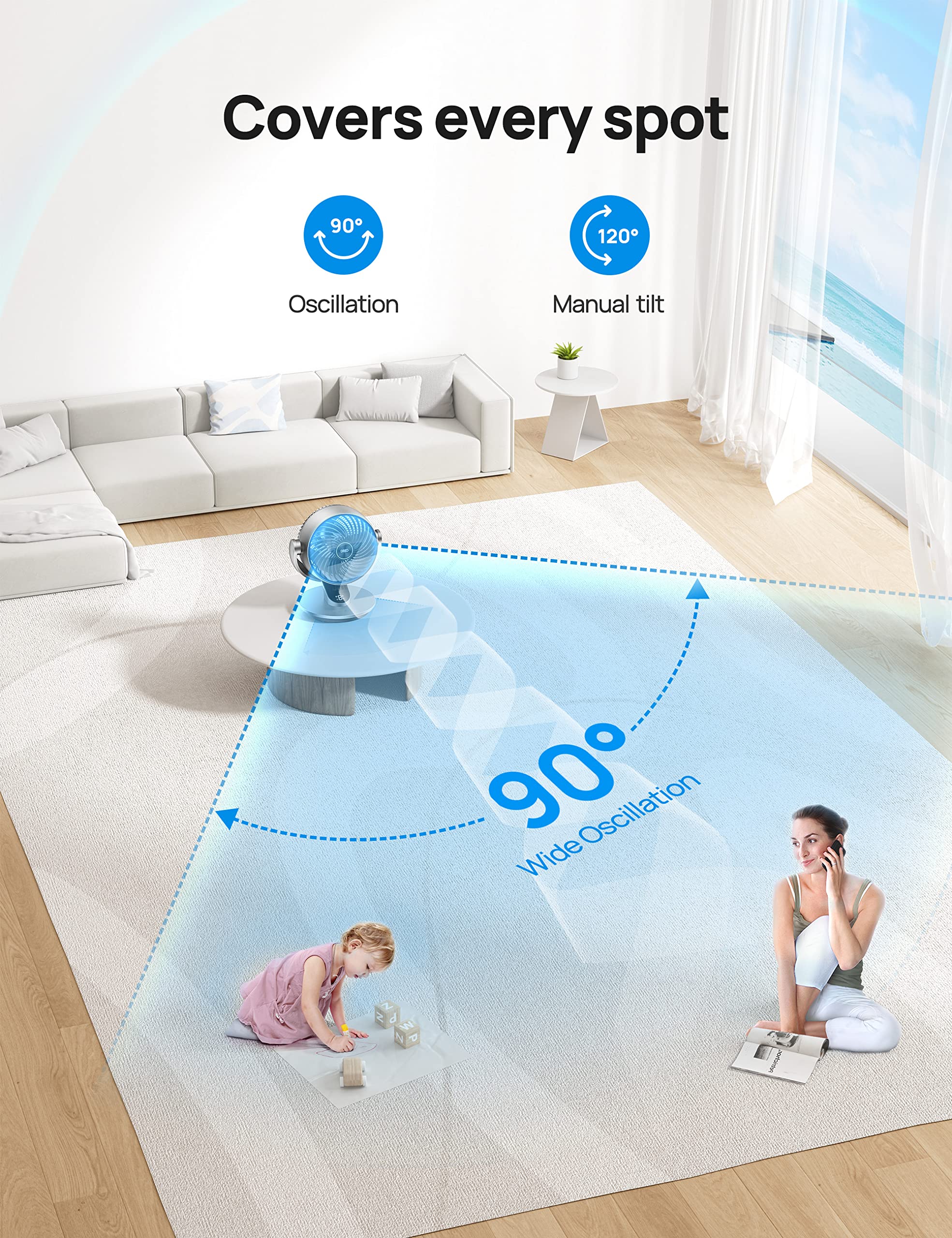 Dreo Smart Desk Fan for Bedroom, Powerful 70 ft Whole Room Air Circulator Fan & Tower Fan with Remote, Smart Oscillating Quiet Fans for Bedroom