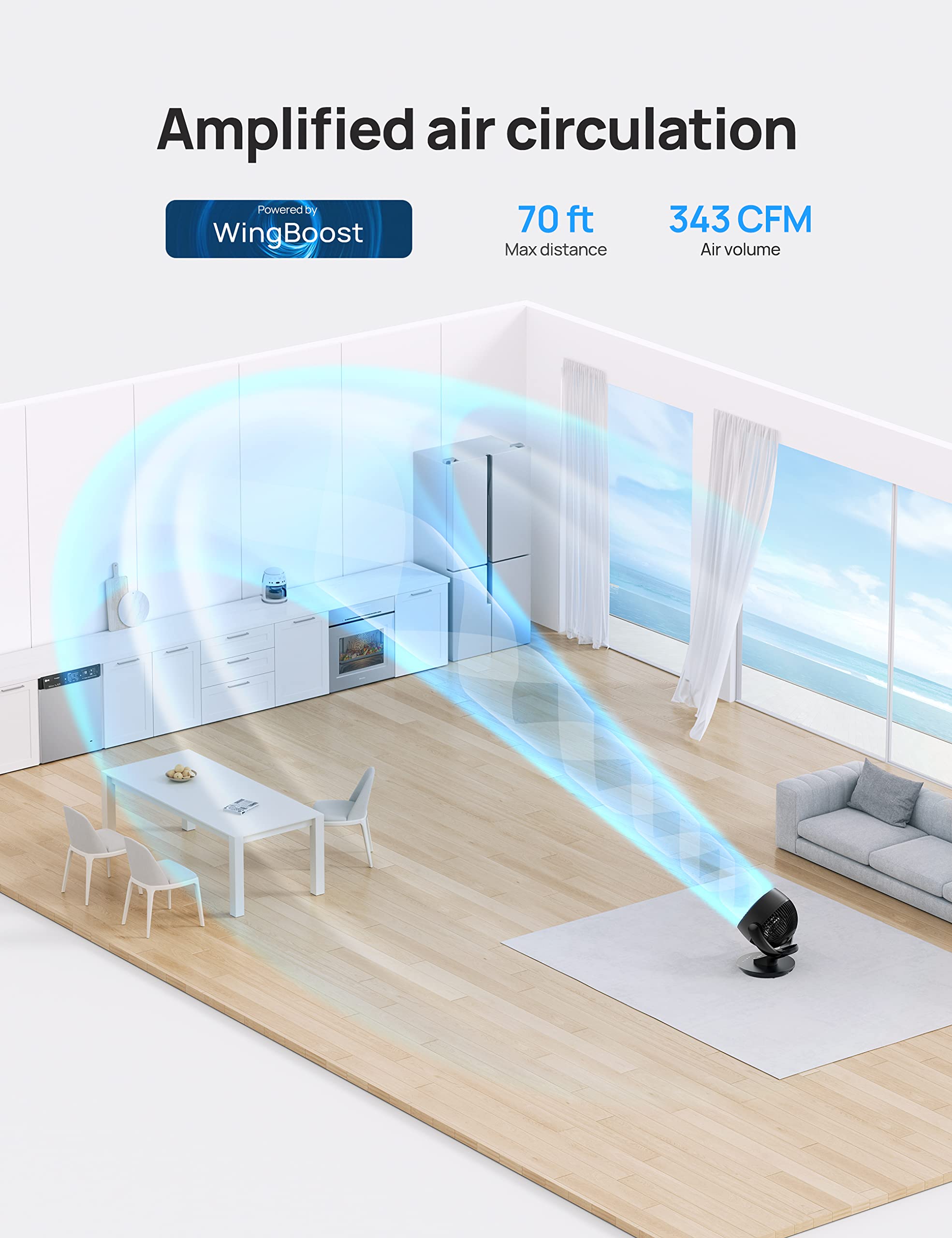 Dreo Tower Fan Plus Portable Table Fan – Smart Voice Control, Quiet DC Cooling, Wide Oscillation, Energy Saving Modes