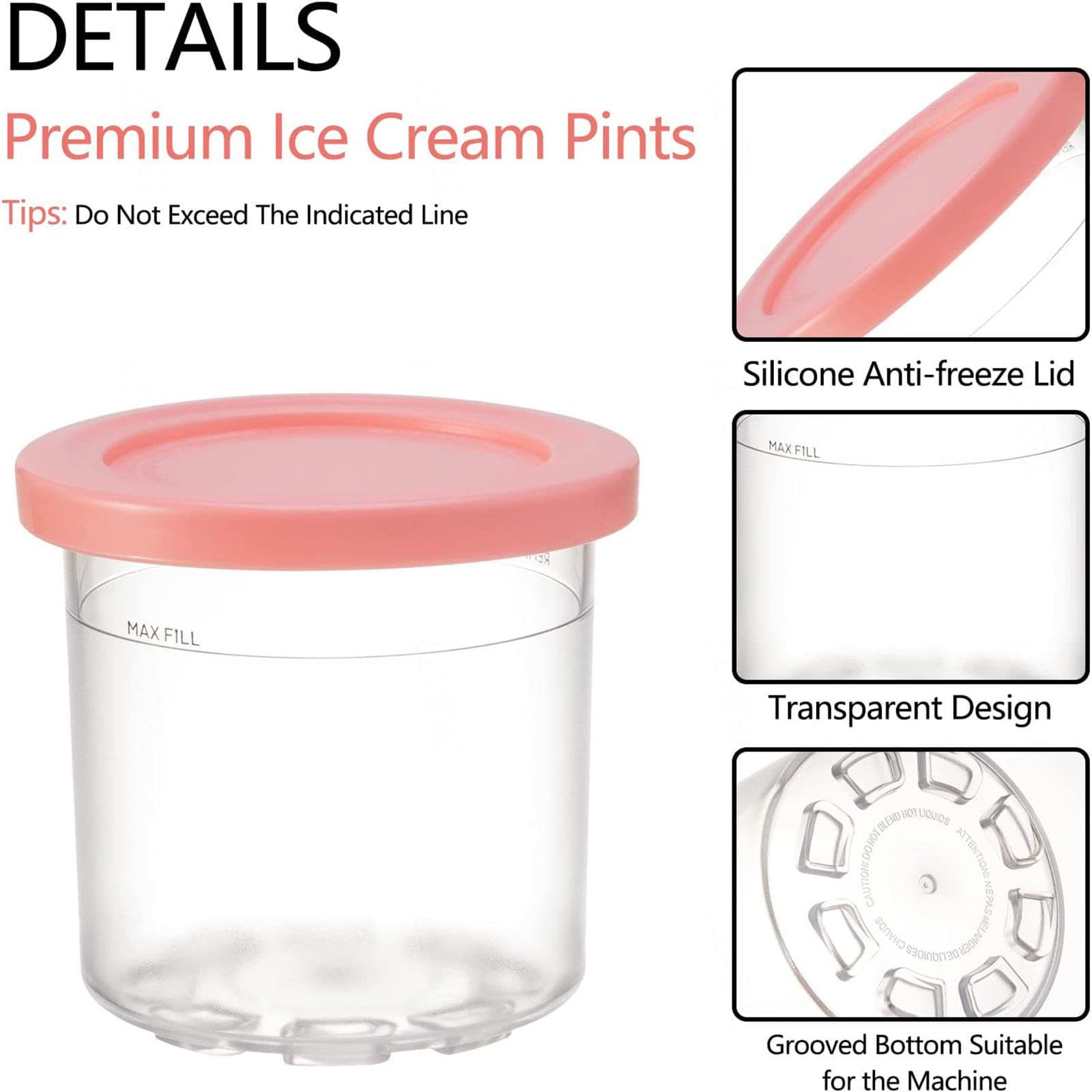 Creami Pints and Lids - 4 Pack, for Ninja Creami Pints,16 OZ Ice Cream Pint Airtight,Reusable Compatible NC301 NC300 NC299AMZ Series Ice Cream Maker