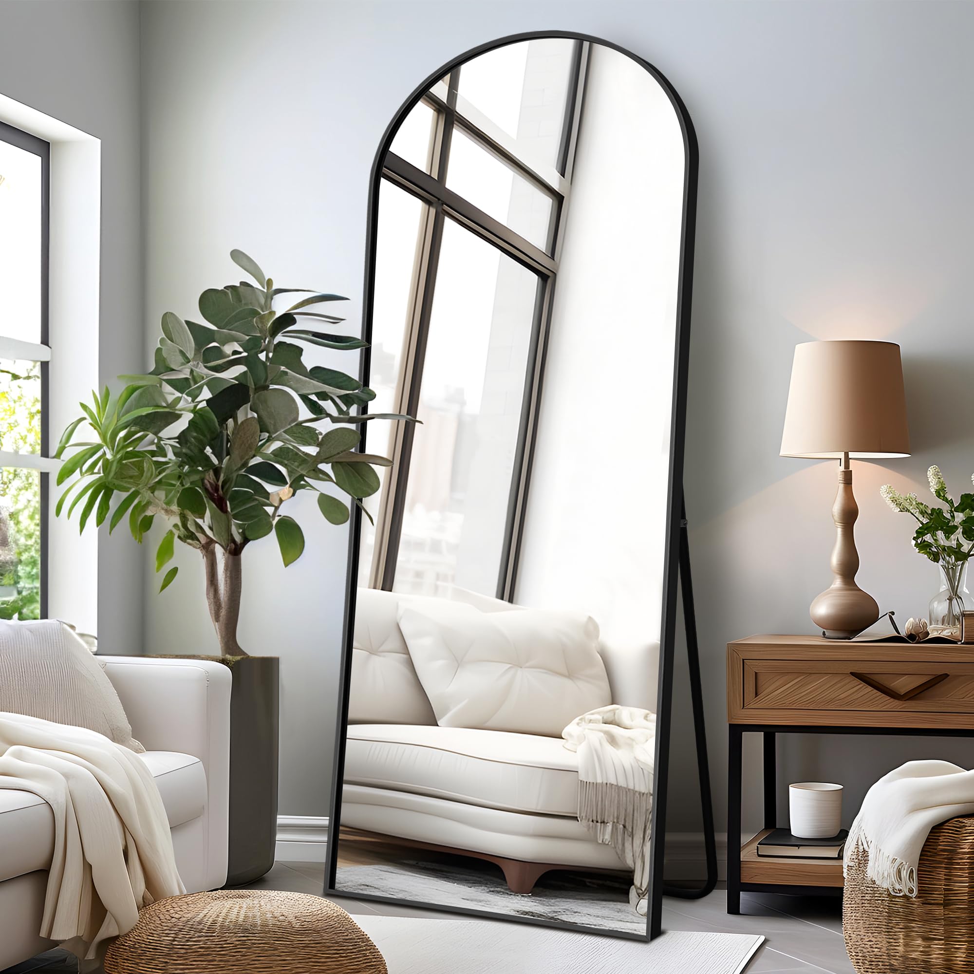 PexFix Arched Full Length Mirror, 64"x21" Floor Mirror Full Length, Full Body Mirror for Bedroom, Arched Full Length Wall Mirror with Aliuminum Alloy Frame, Black